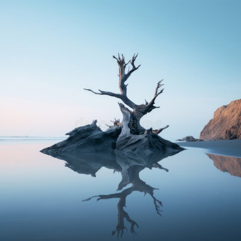 A Dead Tree is Reflected in the Water Stock Illustration - Illustration of branch, outdoors ...