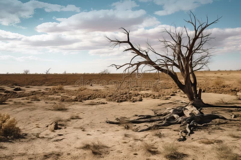 Dead Tree and Vegetation, Drought Landscape. Generative AI Realistic ...