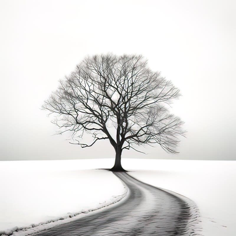 Dead Tree and Snow on White Background, Generative AI Stock ...