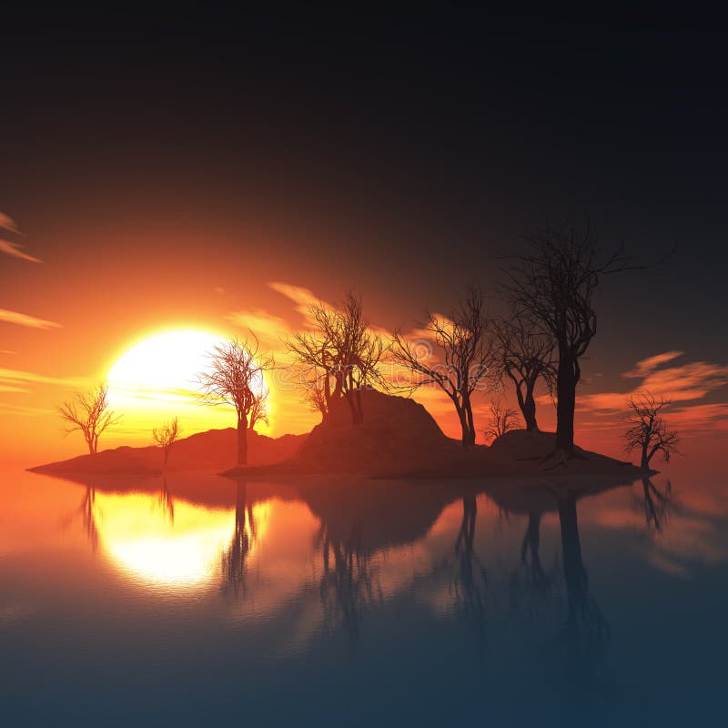 Dead Trees Island and Sunset Stock Image - Image of landscape, outdoor ...