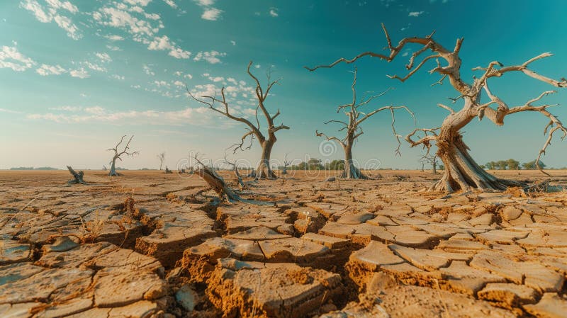 Dead Trees Rise from the Parched, Cracked Ground, Showcasing the ...