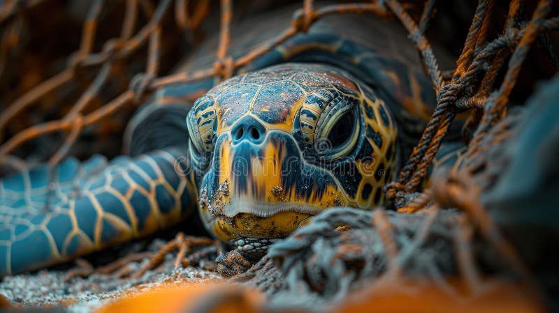 Dead Turtle Entangled in Plastic Netting, Washed Ashore. Environmental ...