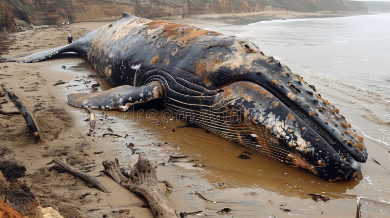 A Dead Whale Lies on a Beach Close To the Water Stock Photo - Image of ...