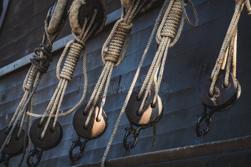 Deadeyes and Ropes of a Galleon Stock Image - Image of hull ...