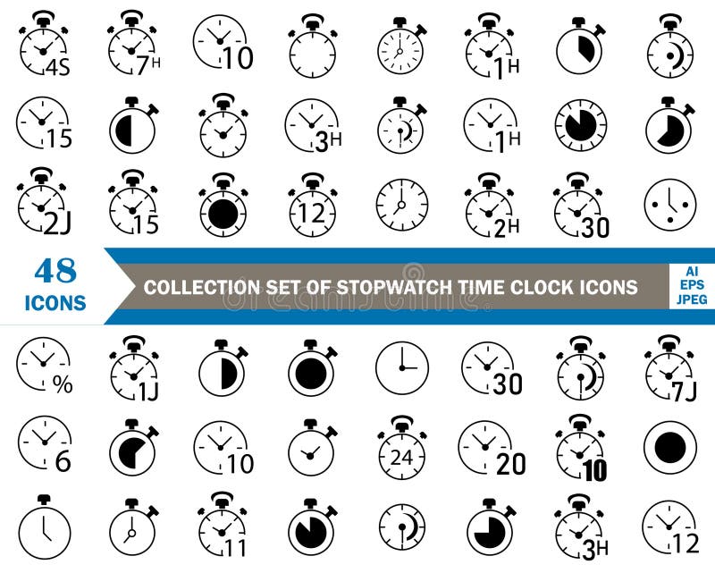 Deadline Clock Icon Collection Set of Stopwatch Time Clock Illustrator ...