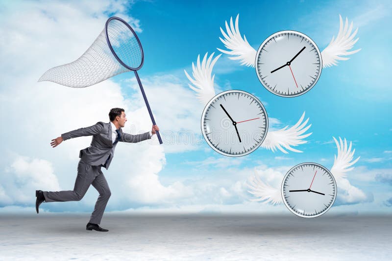 Deadline Concept with Businessman Catching Clocks Stock Photo - Image ...