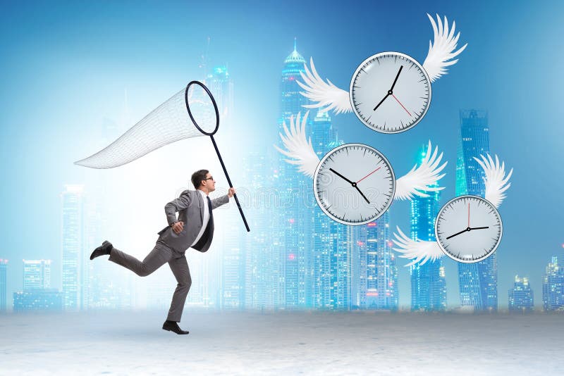 Deadline Concept with Businessman Catching Clocks Stock Photo - Image ...
