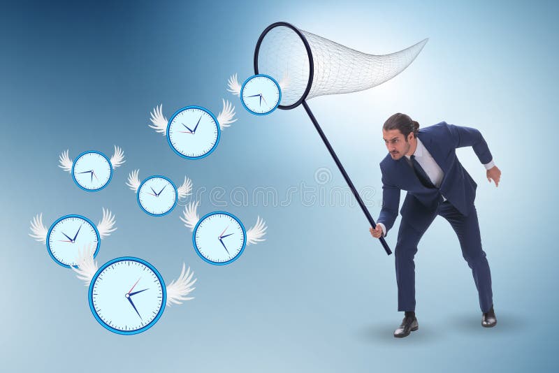 Deadline Concept with Businessman Catching Clocks Stock Illustration ...