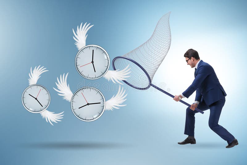 Deadline Concept with Businessman Catching Clocks Stock Illustration ...