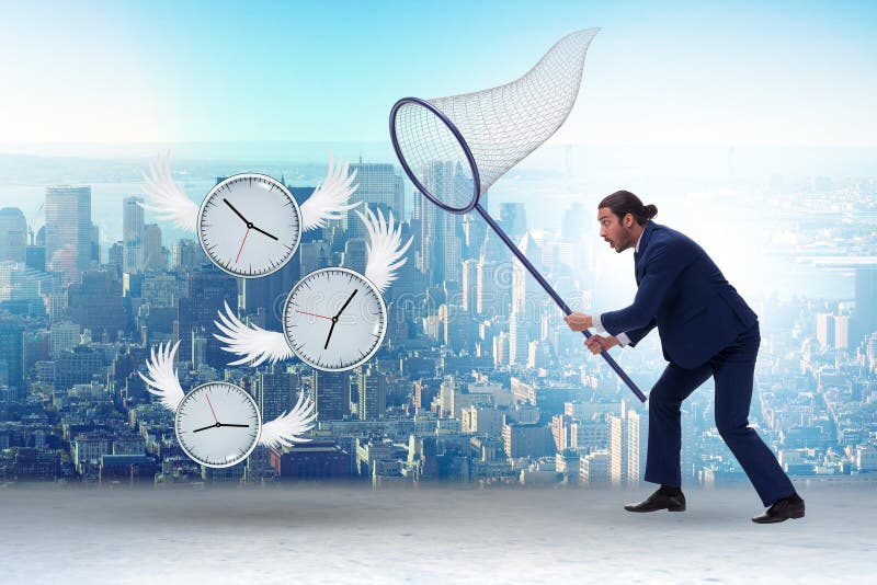 Deadline Concept with Businessman Catching Clocks Stock Illustration ...