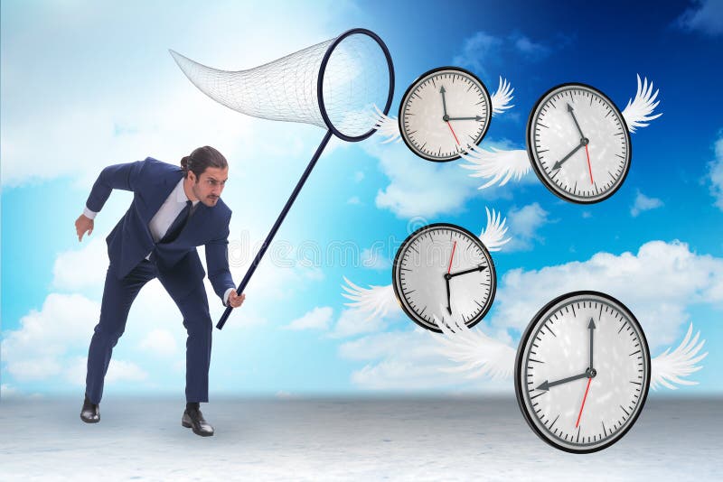 Deadline Concept with Businessman Catching Clocks Stock Illustration ...