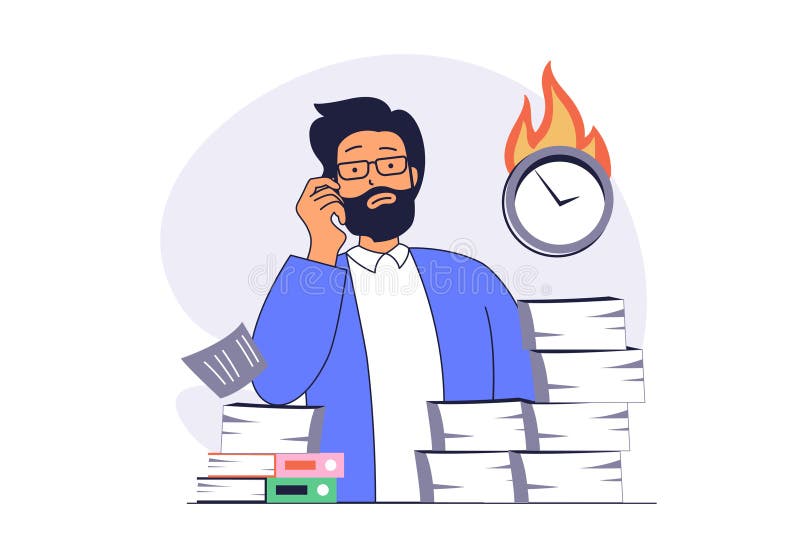Deadline Concept with Cartoon People in Flat Design for Web. Man Doing ...