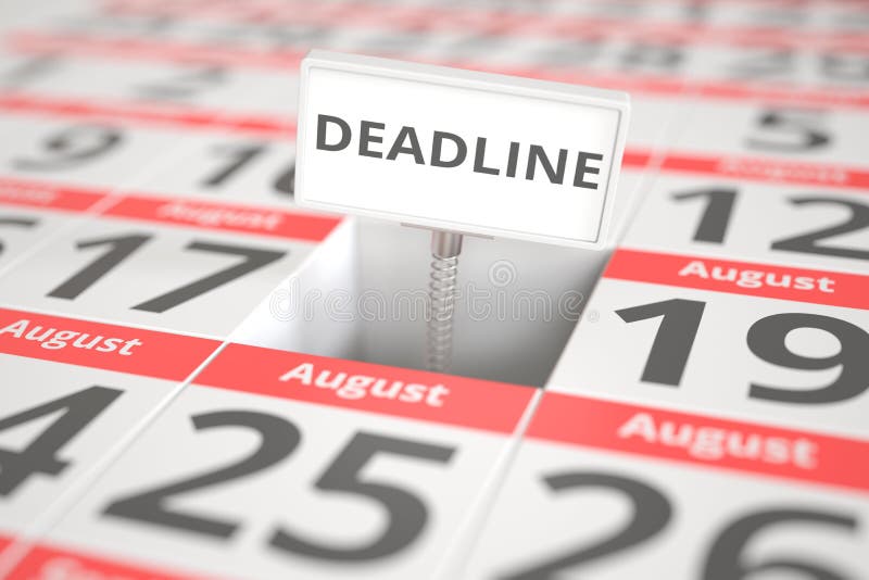 DEADLINE Plate on August 18 in a Calendar, 3d Rendering Stock ...