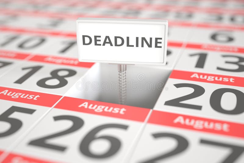 DEADLINE Plate on August 19 in a Calendar, 3d Rendering Stock ...