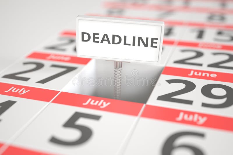 DEADLINE Plate on June 28 in a Calendar, 3d Rendering Stock ...