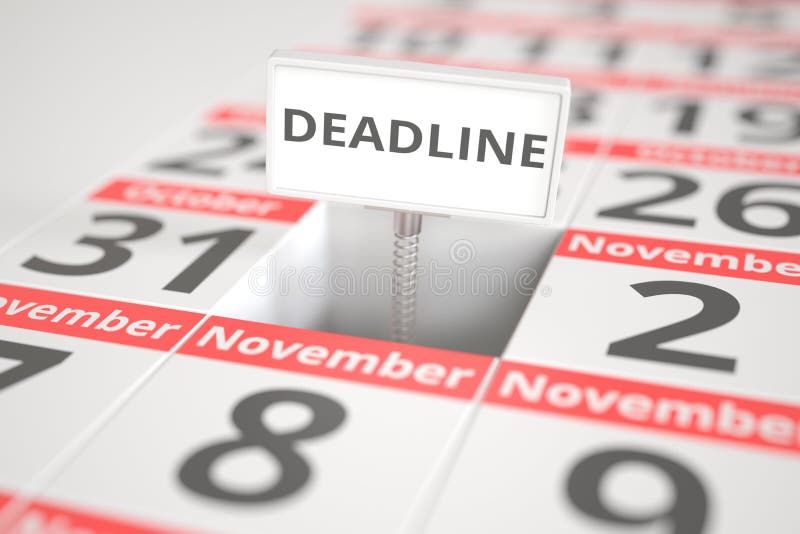 DEADLINE Plate on November 1 in a Calendar, 3d Rendering Stock ...