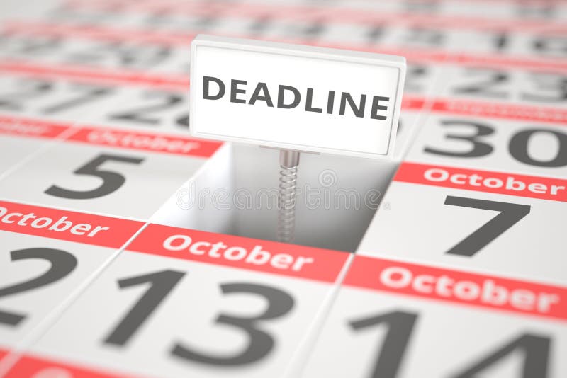 DEADLINE Plate on October 6 in a Calendar, 3d Rendering Stock ...