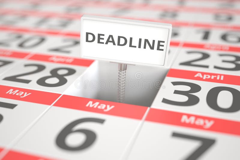 DEADLINE Sign on April 29 in a Calendar, 3d Rendering Stock ...