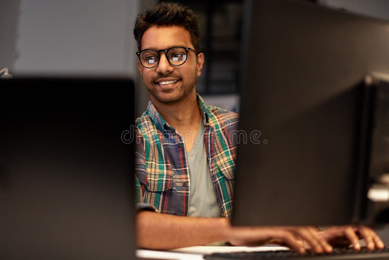 Close Up of Creative Man Working at Night Office Stock Photo - Image of ...