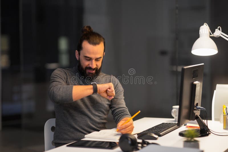 Man with Smartwatch Using Voice Recorder at Office Stock Image - Image ...