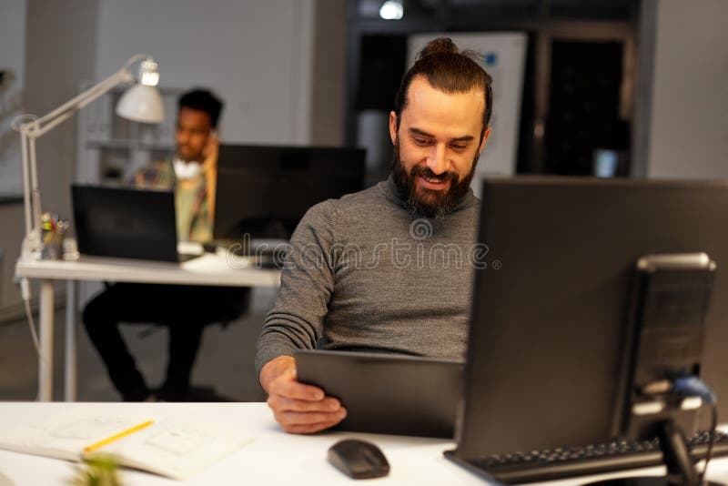 Creative Man with Computer Working Late at Office Stock Image - Image ...