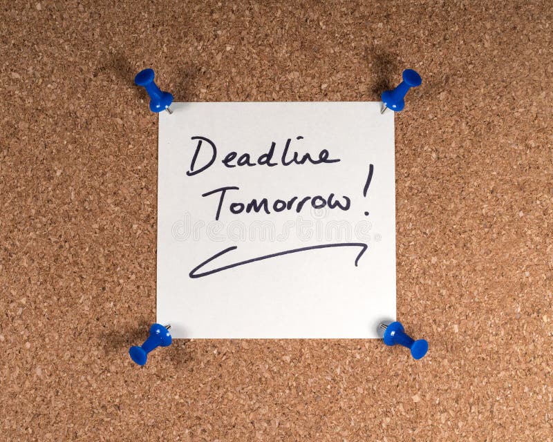 Deadline Tomorrow Memo stock image. Image of pinned - 168762669