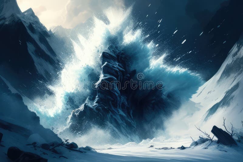 Deadly Avalanche, with Snow and Ice Cascading Down a Mountain and ...