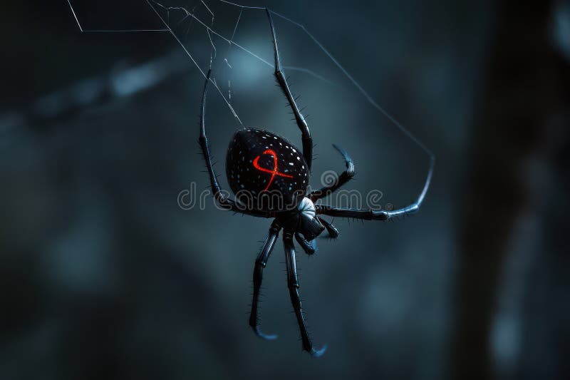 Deadly Black Widow in Dark Forest Web Stock Image - Image of realistic ...