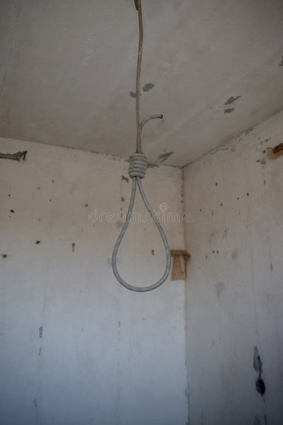 Deadly Loop Hanging from Ceiling in Abandoned Apartment. Concept of ...