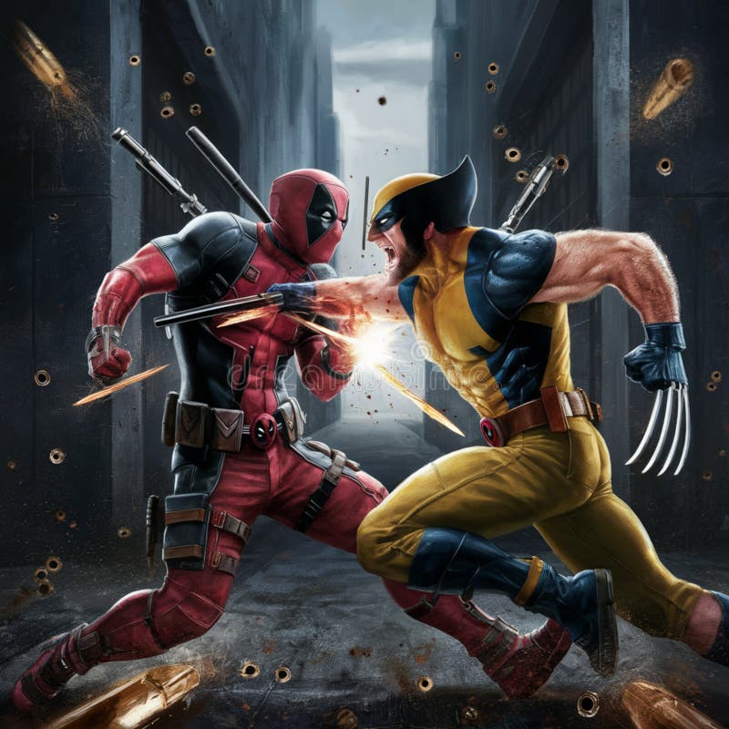 Deadpool and Wolverine Fighting Each Other Stock Illustration ...