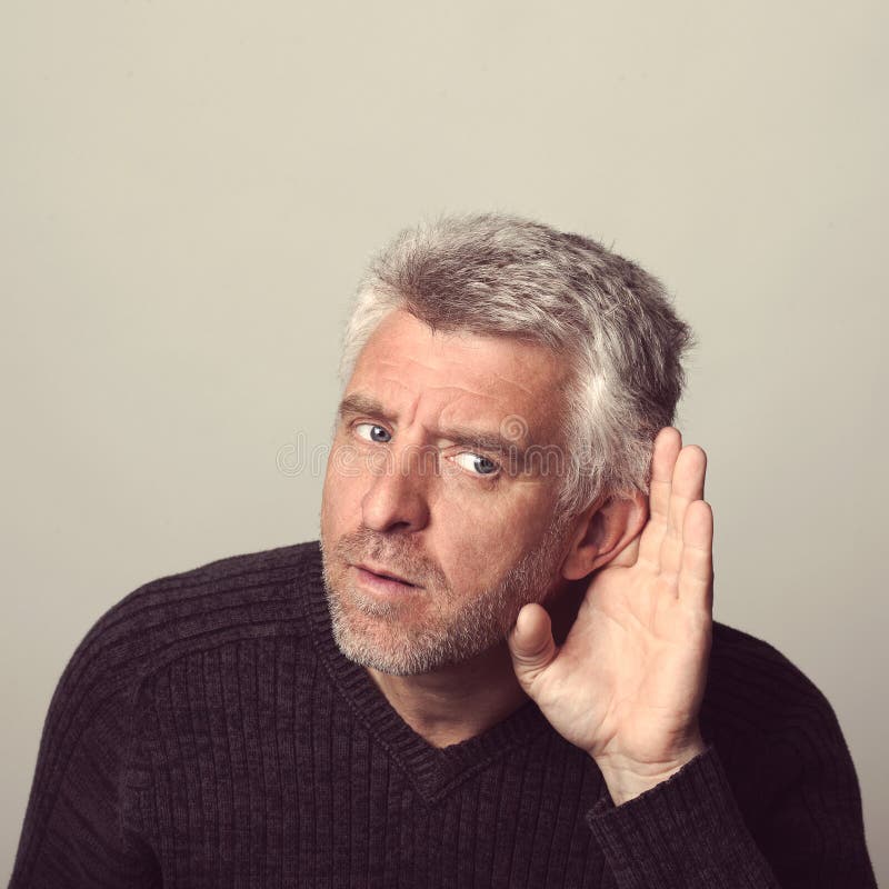 Deaf Aged Man in Black and White Stock Image - Image of confidence ...