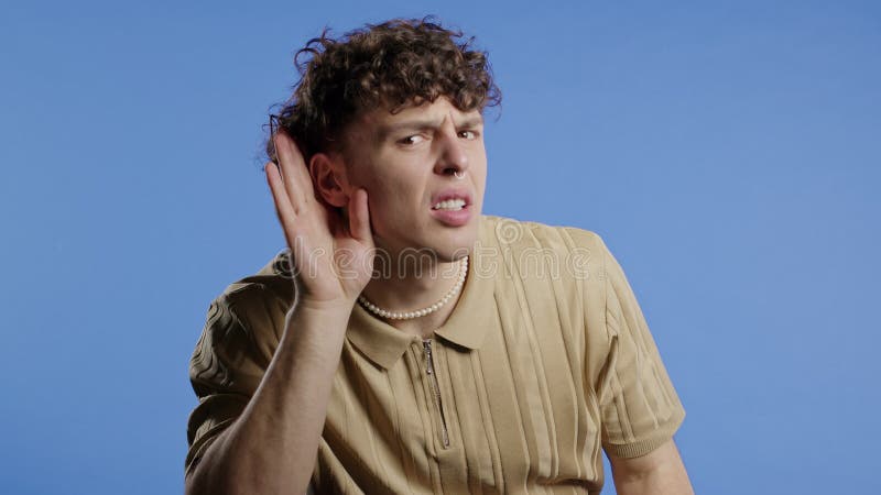 Deaf Curly Man Doesn T Hear, Asks What. Quiet Whisper Sound, Deafness ...