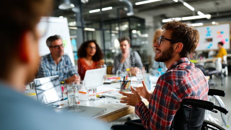 Deaf Employee Using Sign Language in a Team Meeting, Colleagues ...