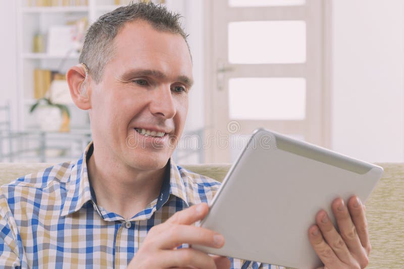 Deaf Man Using Sign Language on the Tablet Stock Photo - Image of ...