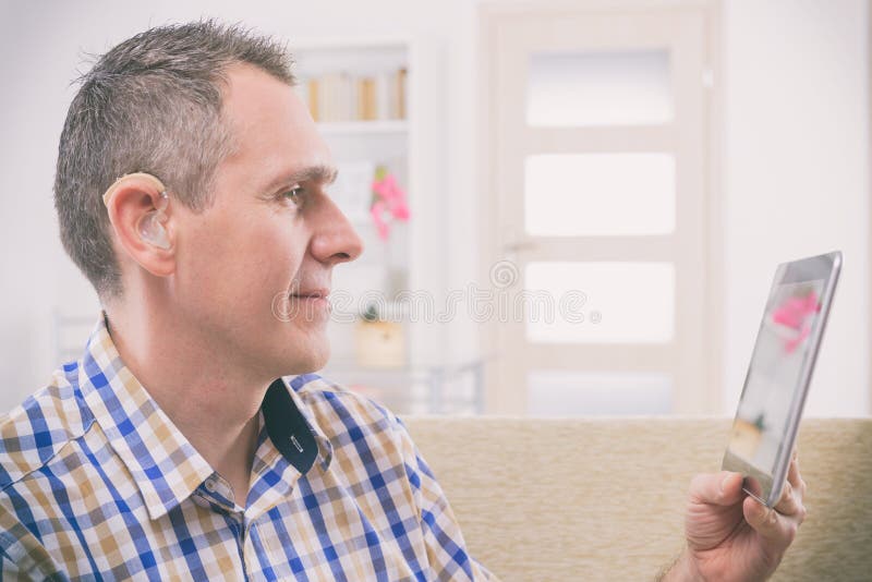 Deaf Man Using Sign Language on the Tablet Stock Photo - Image of happy ...