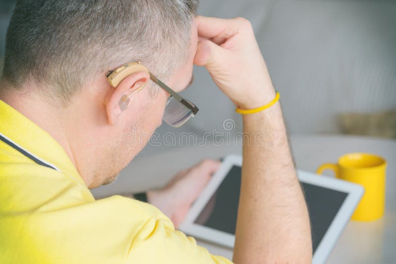 Deaf Man Using Sign Language on the Tablet Stock Photo - Image of ...