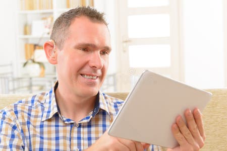 Deaf Man Using Sign Language on the Tablet Stock Photo - Image of ...