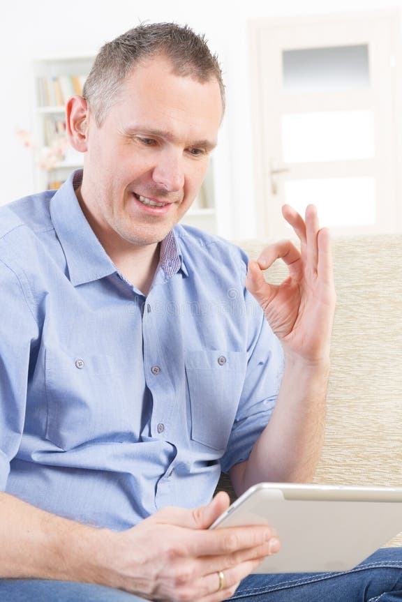Deaf Man Using Sign Language on the Tablet Stock Photo - Image of help ...