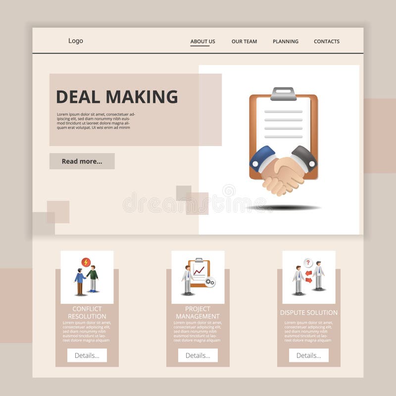 Deal Making Flat Landing Page Website Template. Conflict Resolution ...