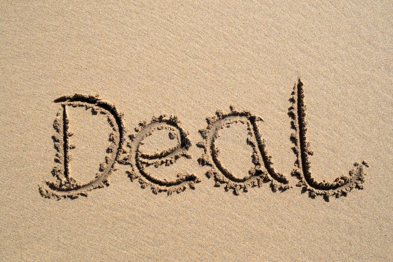 Deal, written on a beach stock illustration. Illustration of word - 2315797