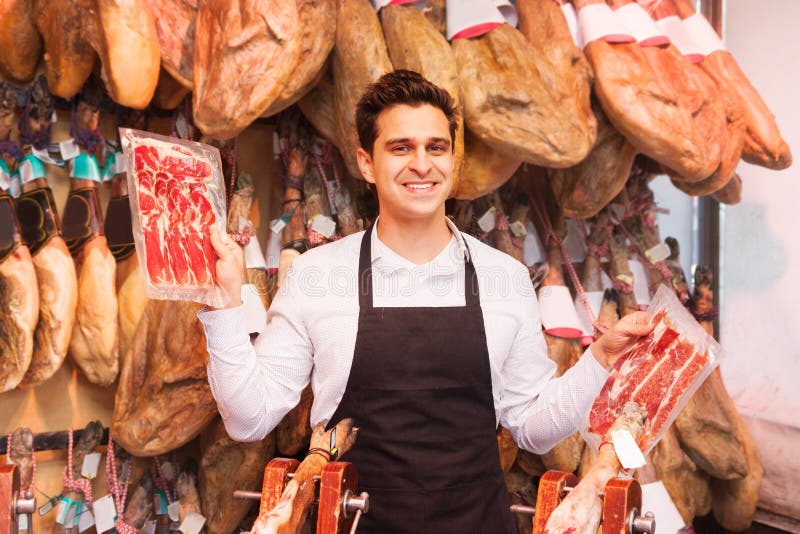 Dealer jamon stock photo. Image of handsome, offer, pork - 68151302