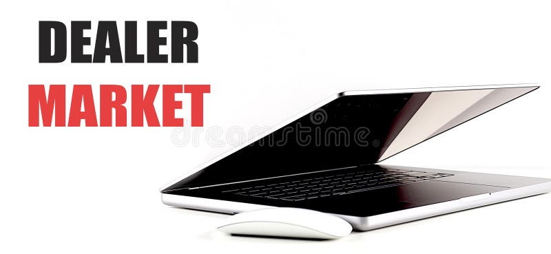 DEALER MARKET Text on White Background with Laptop and Mouse Stock ...