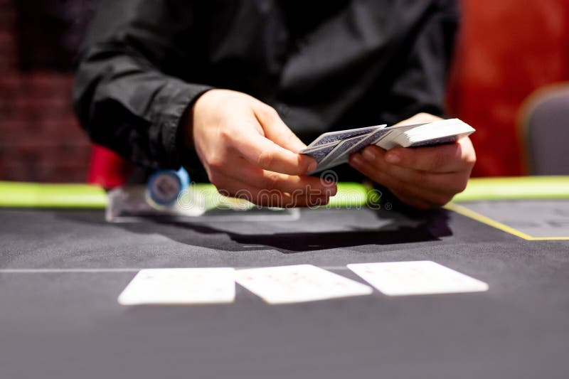 Dealer`s Hands Throw Playing Cards on the Table Stock Photo - Image of ...