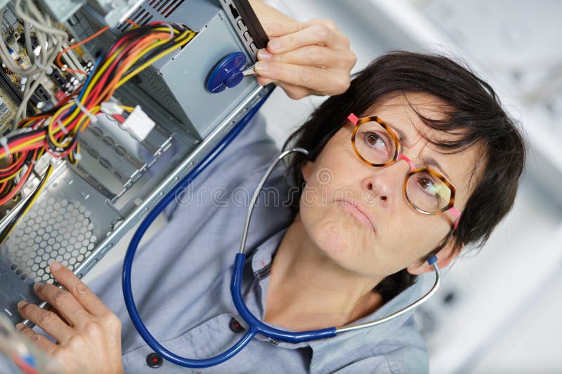 She Dealing with Broken Pc Parts Stock Image - Image of online, chain ...