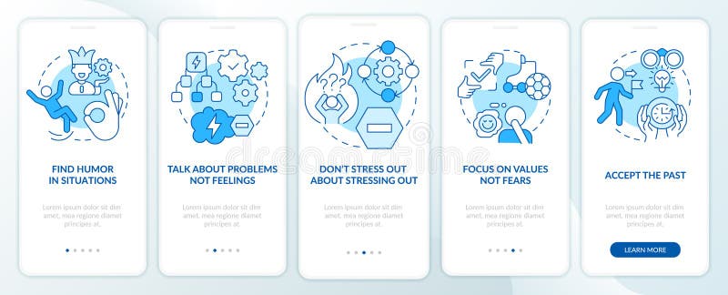 Dealing with Change Blue Onboarding Mobile App Screen Stock Vector ...