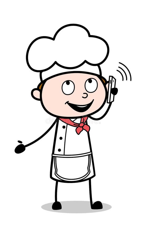 Dealing with Customer on Call - Cartoon Waiter Male Chef Vector ...