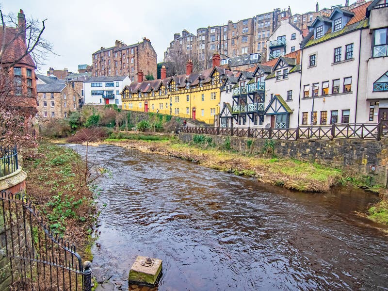 Dean Village Edinburgh from a Bridge Over the River Leath Editorial ...