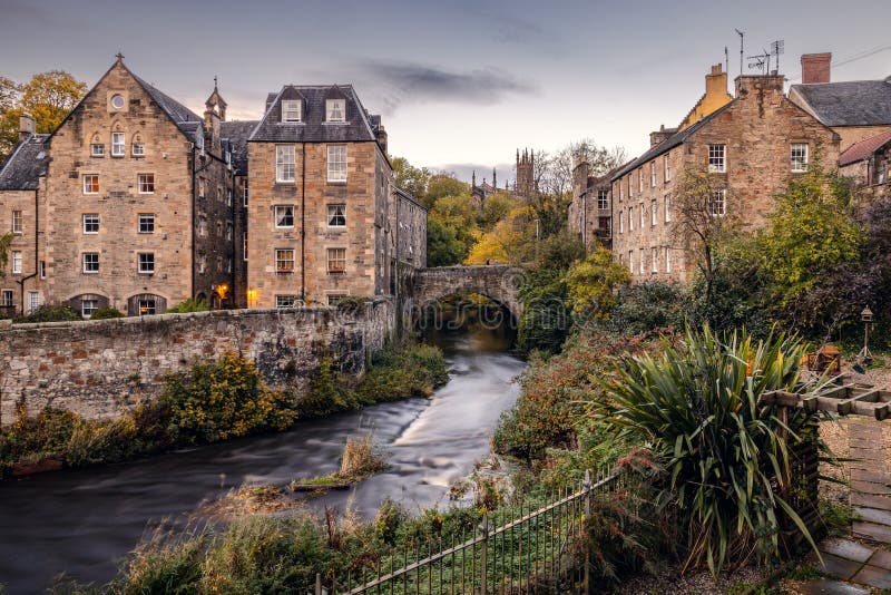 Dean Village and River in Edinburgh during Sunset Stock Image - Image ...