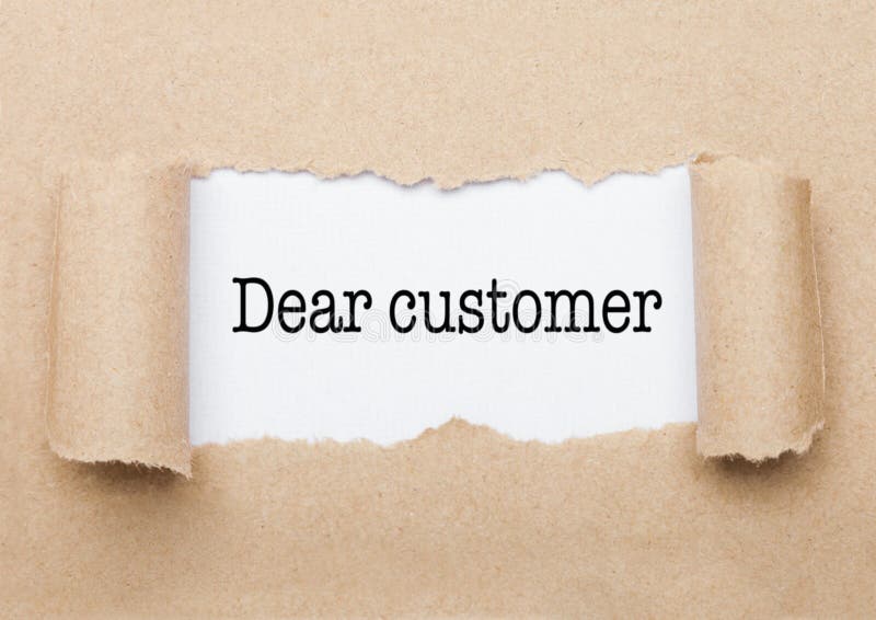 Dear Customer Text Appearing Behind Brown Paper Stock Image - Image of ...