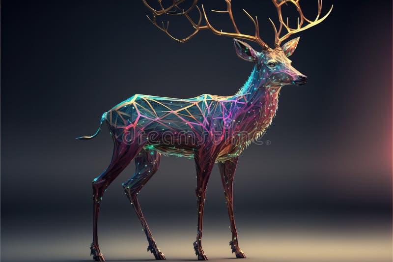 Dear with Iridescent Prism Texture and Intricate Polygon Pattern Design ...